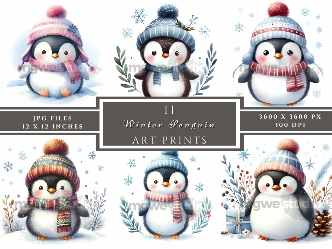 Watercolor Winter Penguin Clipart: JPG Art Prints (digital Download) - Etsy