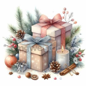 Watercolor Christmas Gift Clipart, Holiday Presents Art Prints (digital ...