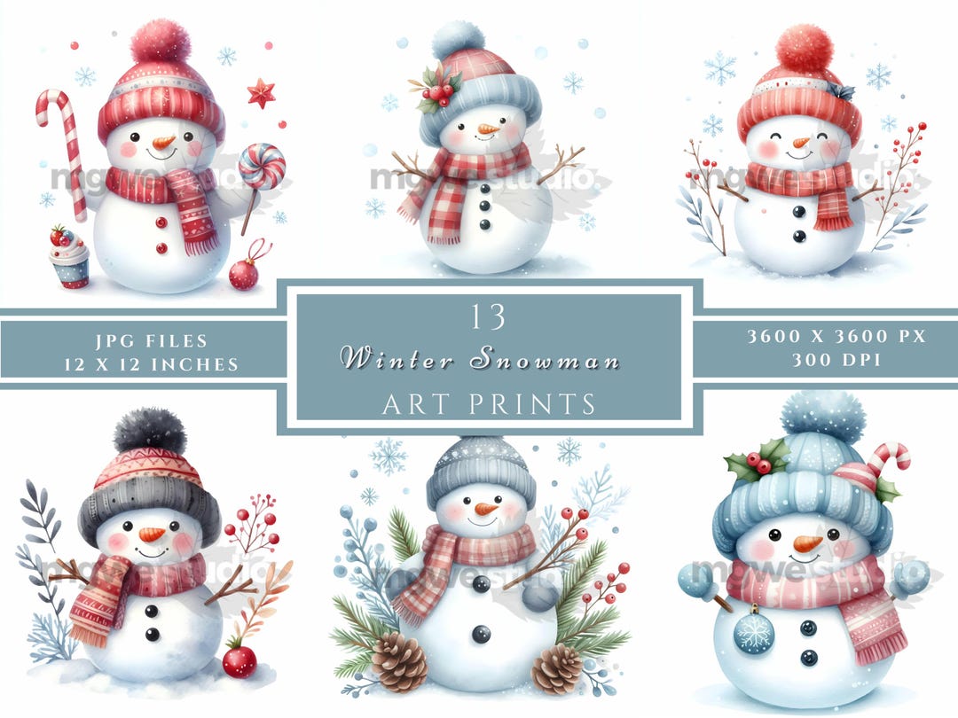 Winter Snowman Clipart, Commercial Use, Watercolor Clipart, Digital ...