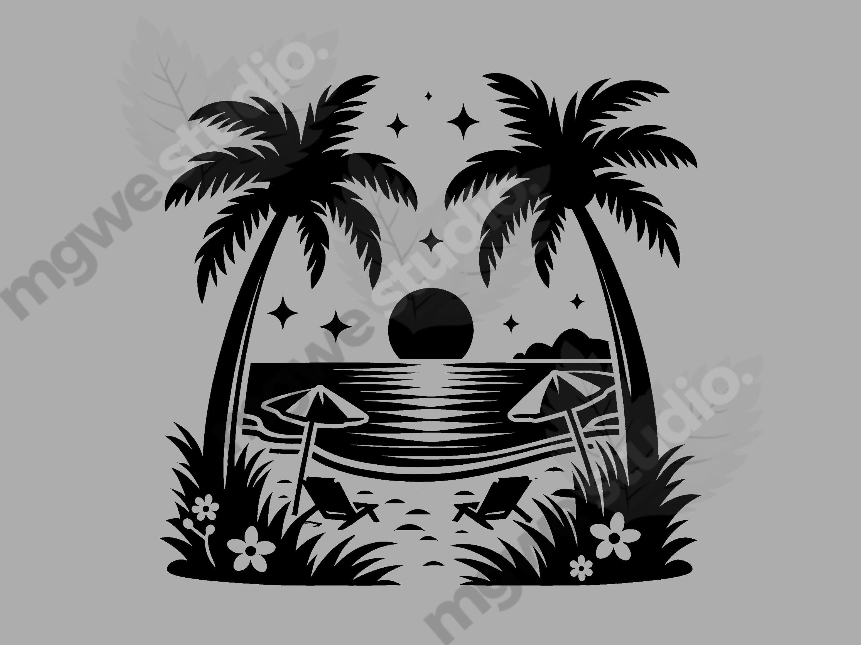 Beach Scene SVG Bundle: Tropical Island Palm Tree Designs (digital ...