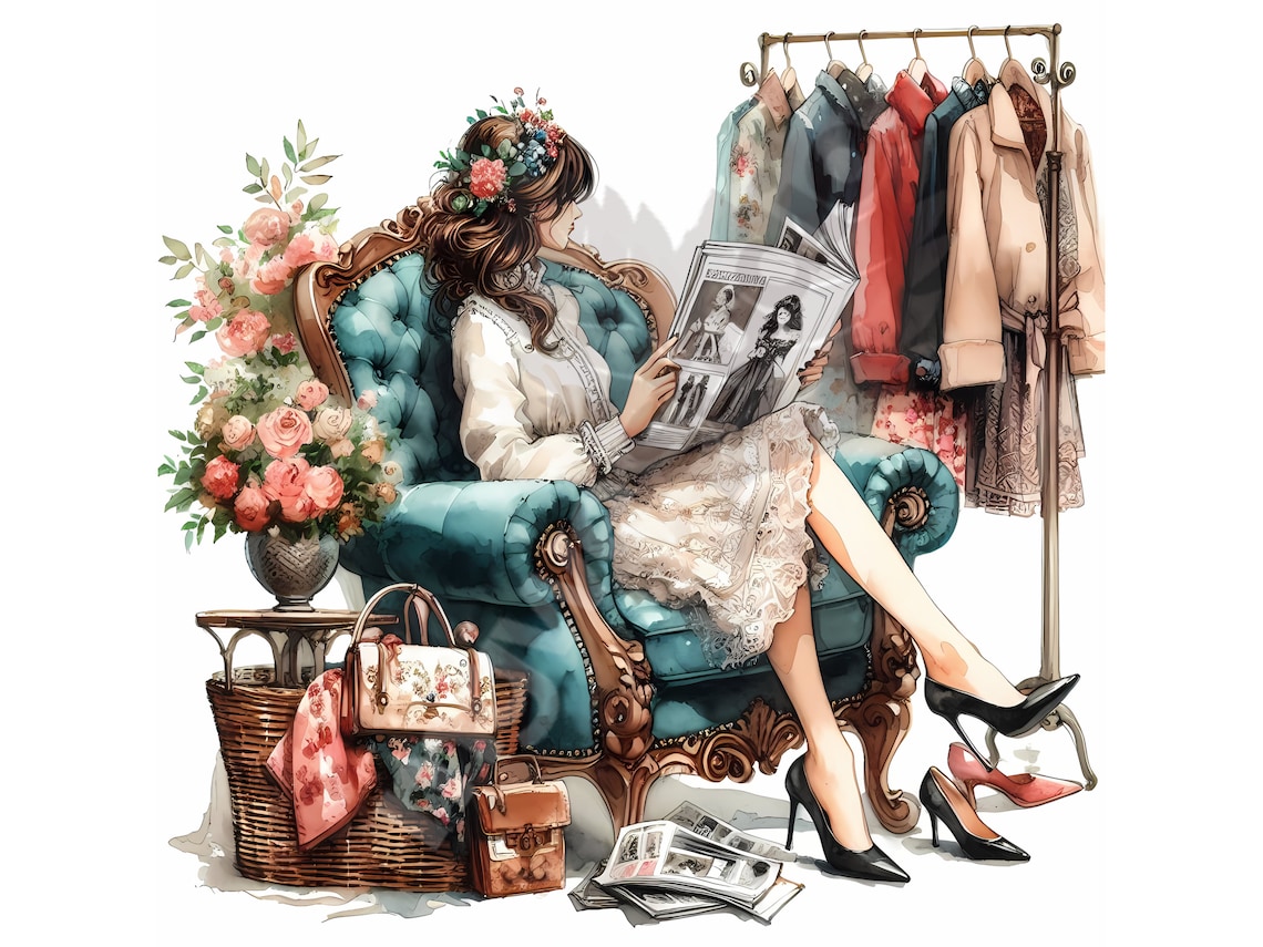10 Watercolor Girl Clipart, Vintage Fashion Girl Set, Printable, High ...
