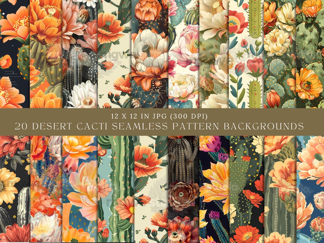 Cactus Digital Paper Floral Seamless Desert Cactus Background Digital ...