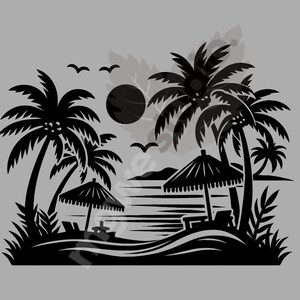Beach Scene SVG Bundle: Tropical Island Palm Tree Designs (digital ...