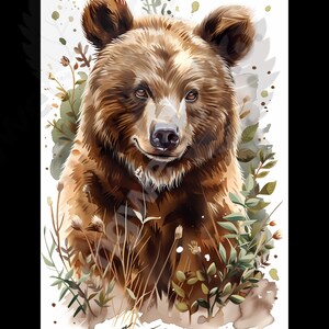 Grizzly Bear Watercolor Clipart, Grizzly Bear Cute Clip Art, Card ...