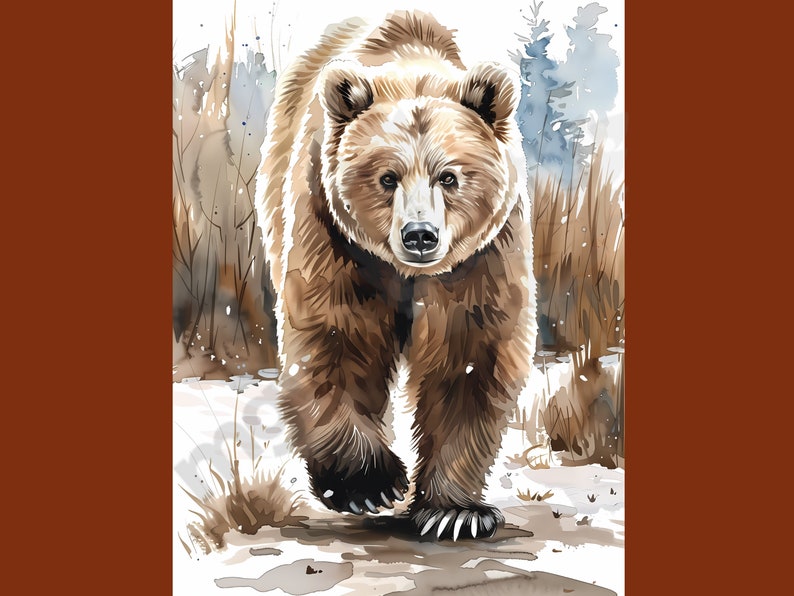 Grizzly Bear Watercolor Clipart, Grizzly Bear Cute Clip Art, Card ...