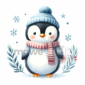 Watercolor Winter Penguin Clipart: JPG Art Prints (digital Download) - Etsy
