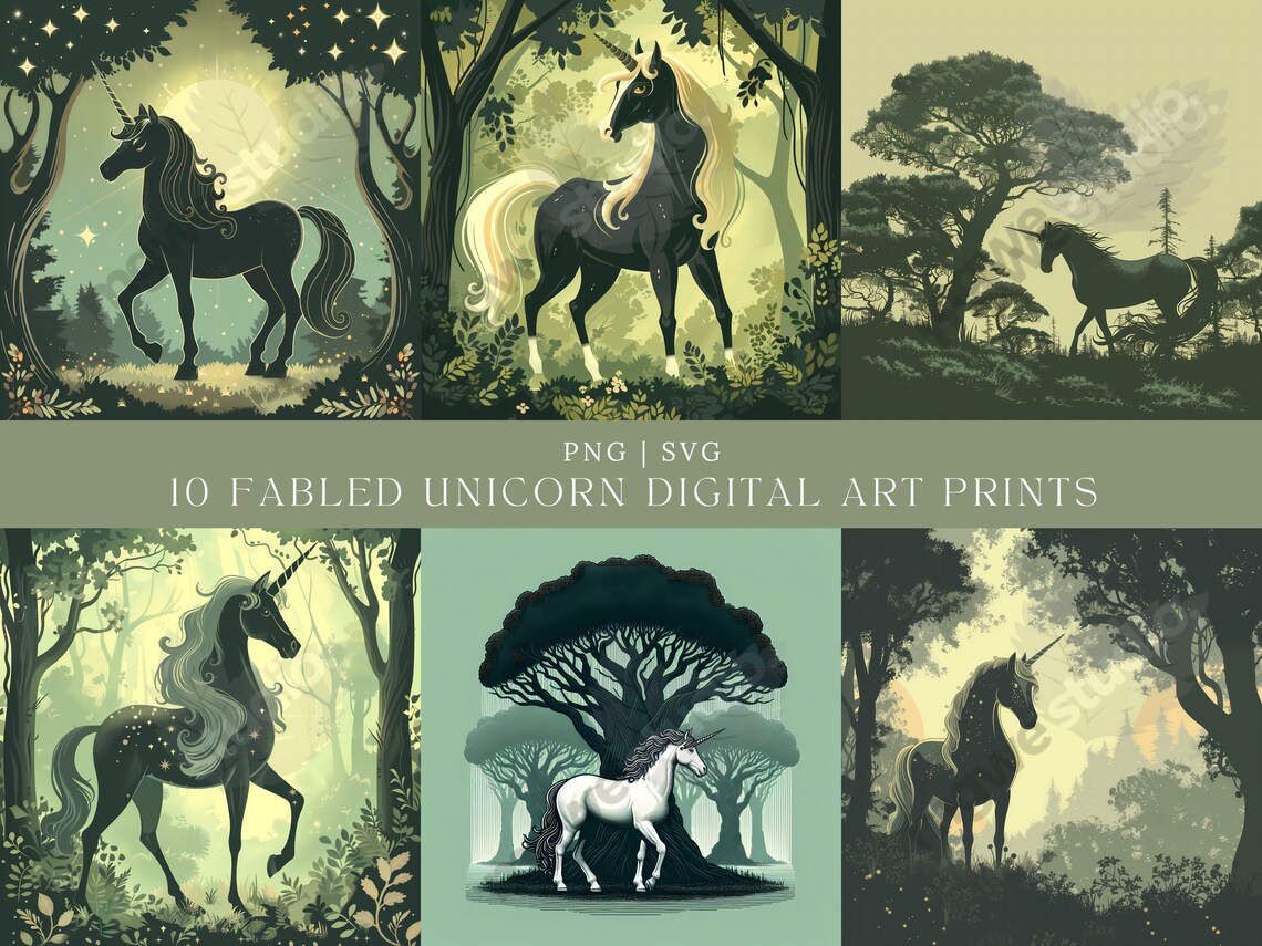 Unicorn Clipart: Fantasy Fabled Unicorn Art Prints (PNG, SVG Digital ...