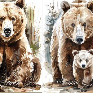 Grizzly Bear Watercolor Clipart, Grizzly Bear Cute Clip Art, Card ...