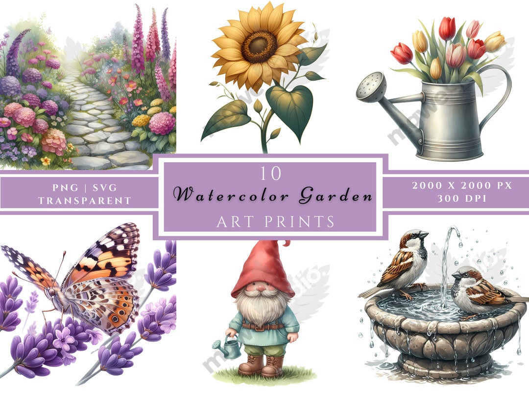 Watercolor Garden Clipart: Floral PNG, SVG (digital Download) - Etsy