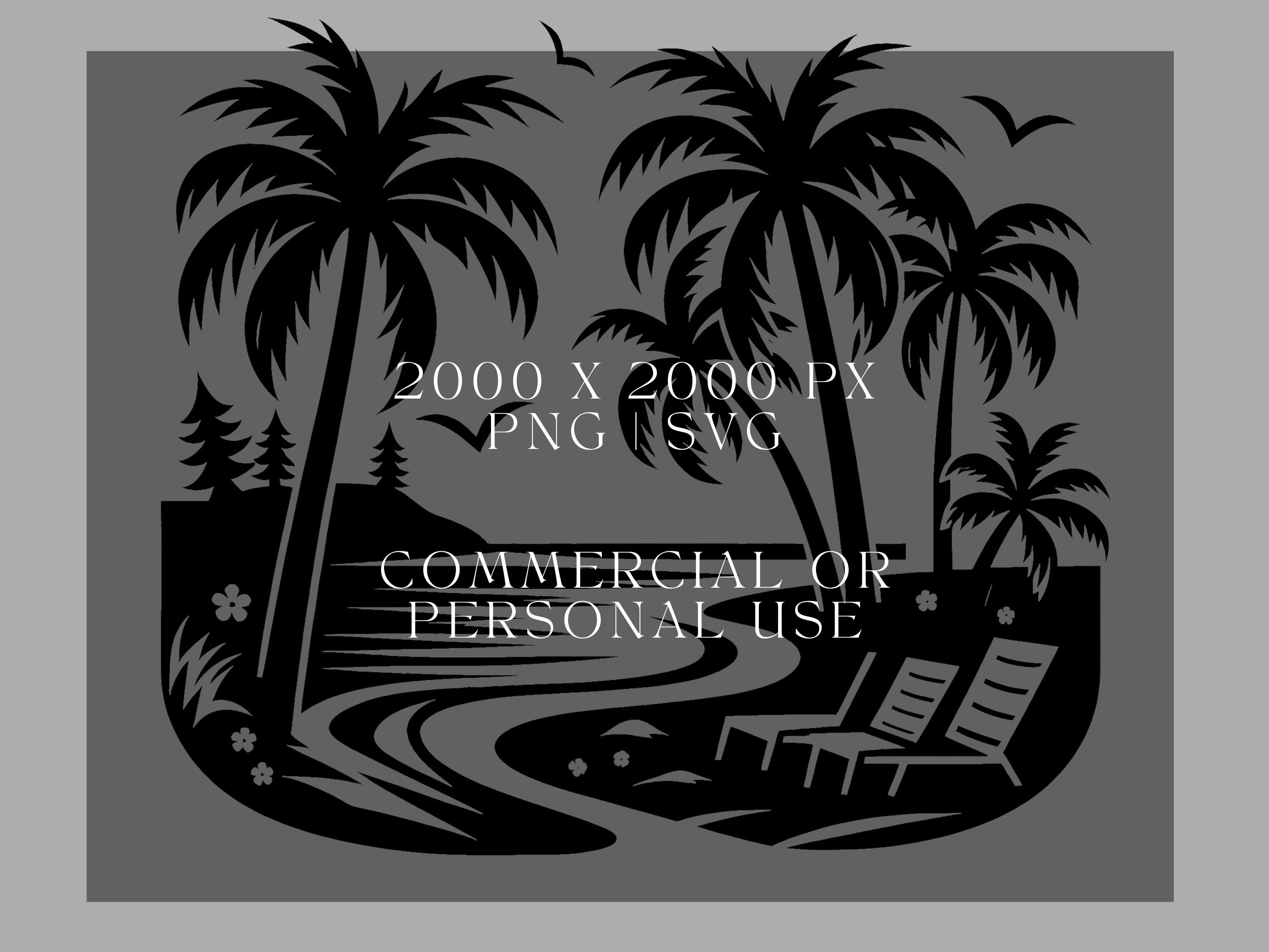Beach Scene SVG Bundle: Tropical Island Palm Tree Designs (digital ...