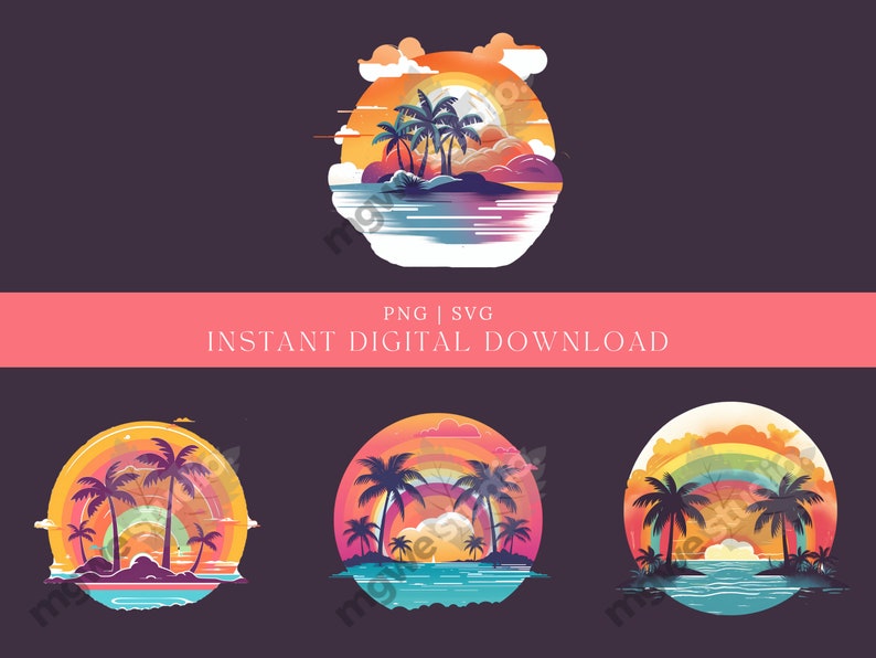Tropical Rainbow Clipart: Beach Digital Art Prints (PNG, SVG) - Etsy