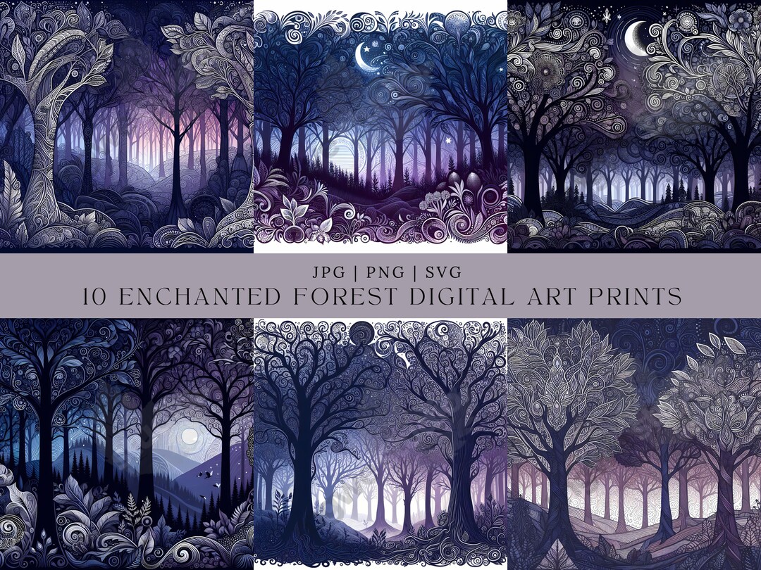 Watercolor Magical Forest Clipart, Dark Woodland PNG, Wiccan Forest ...