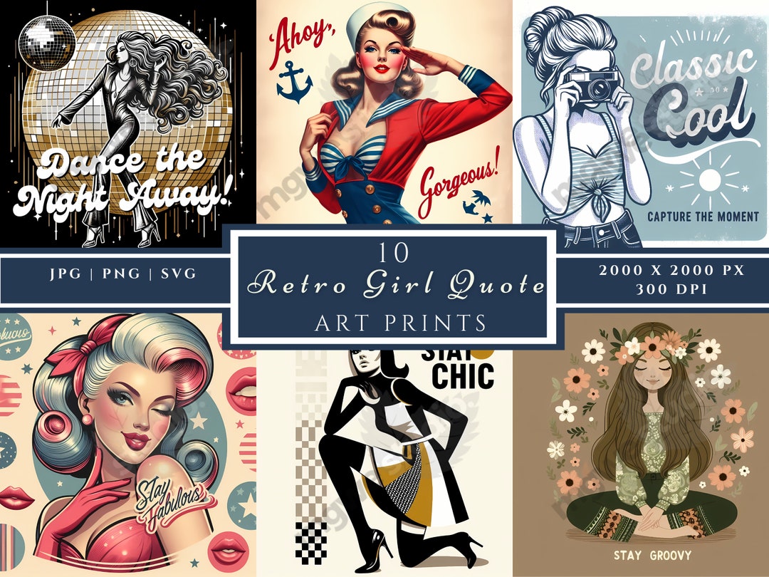 Retro Girl Art Prints: PNG, SVG, JPG (digital Download) - Etsy
