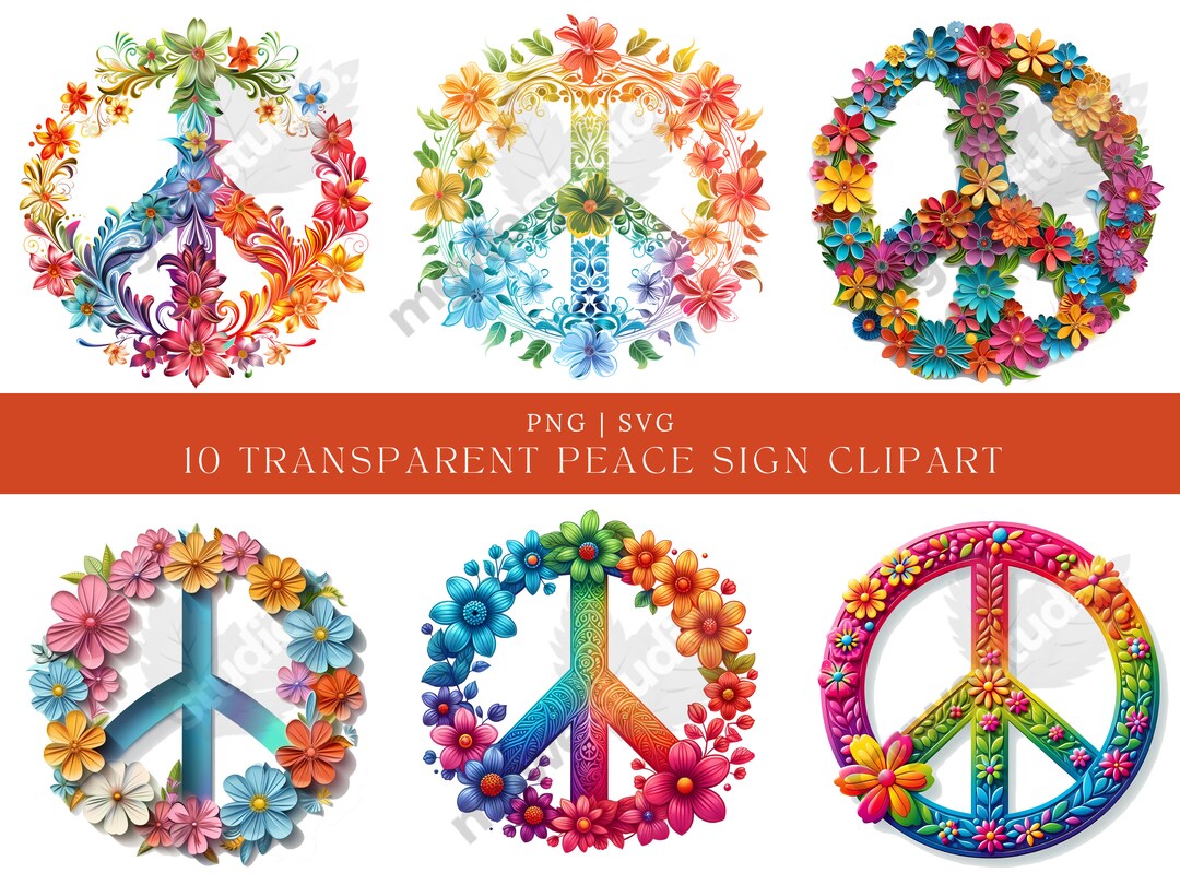 Peace Sign Clipart Boho Transparent Digital Art Print, PNG Instant ...