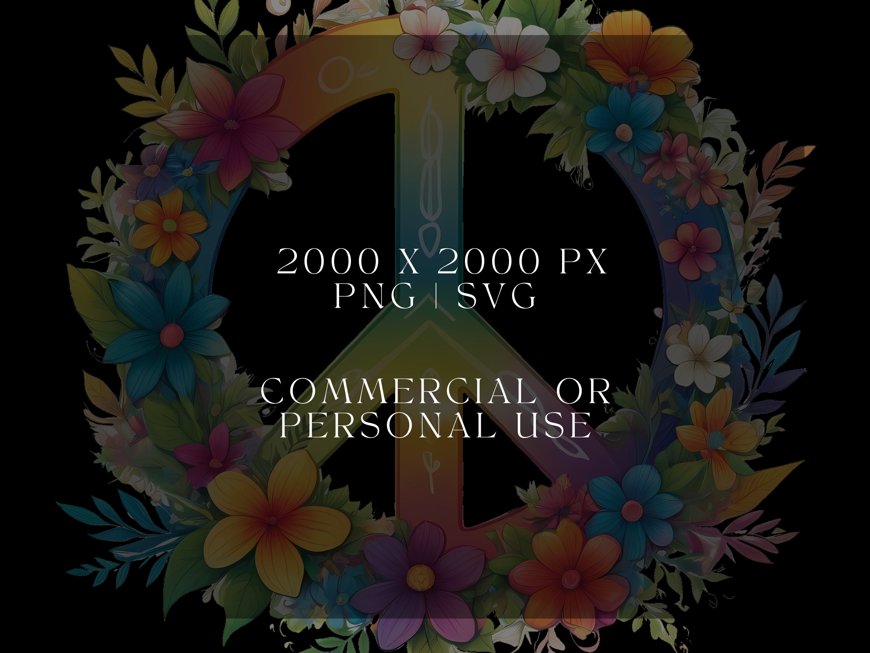 Peace Sign Clipart Boho Transparent Digital Art Print, PNG Instant ...