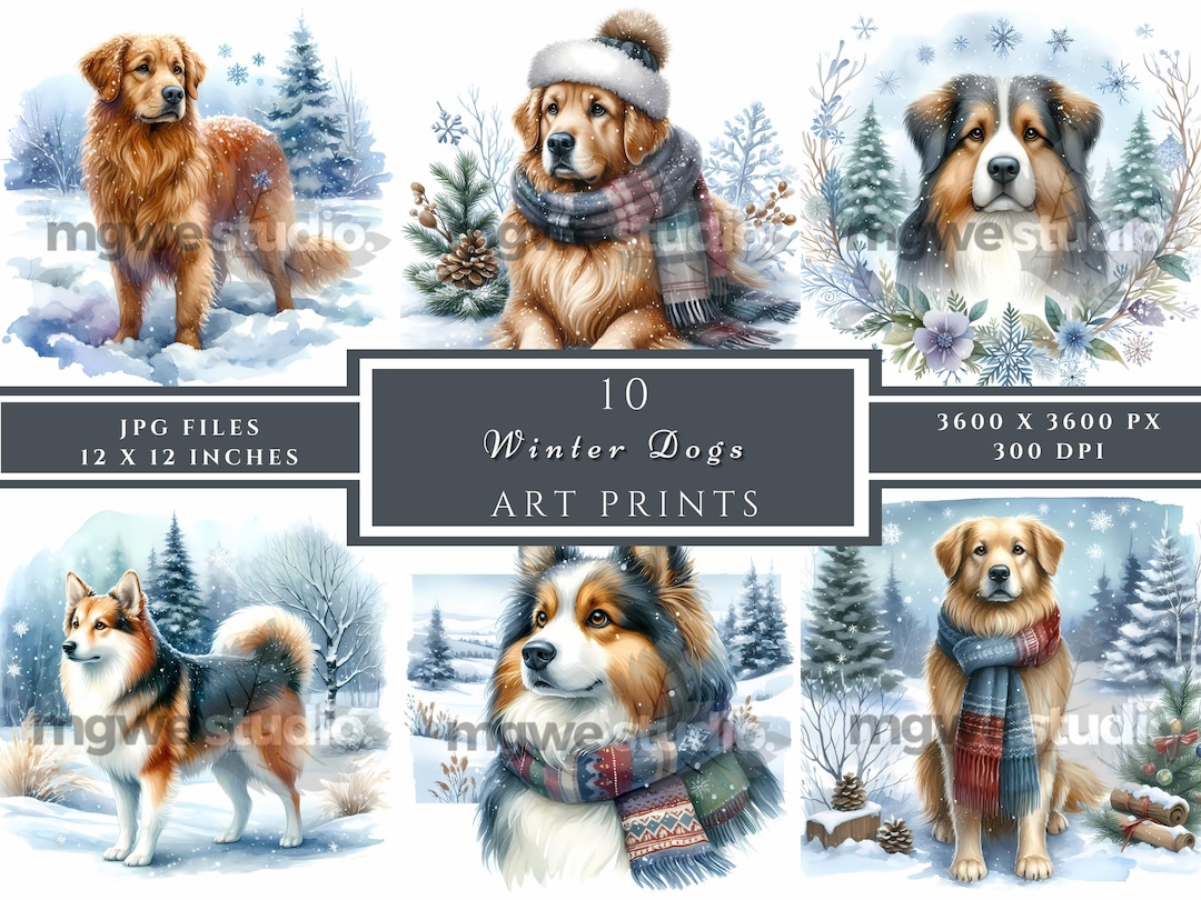 Winter Puppy Dog Clipart, Commercial Use, Watercolor Clipart, Digital ...