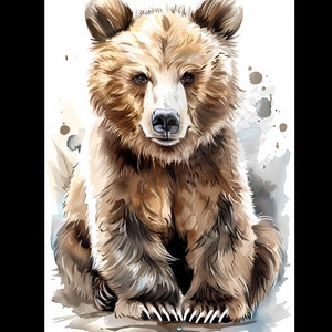 Grizzly Bear Watercolor Clipart, Grizzly Bear Cute Clip Art, Card ...