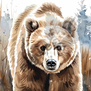 Grizzly Bear Watercolor Clipart, Grizzly Bear Cute Clip Art, Card ...