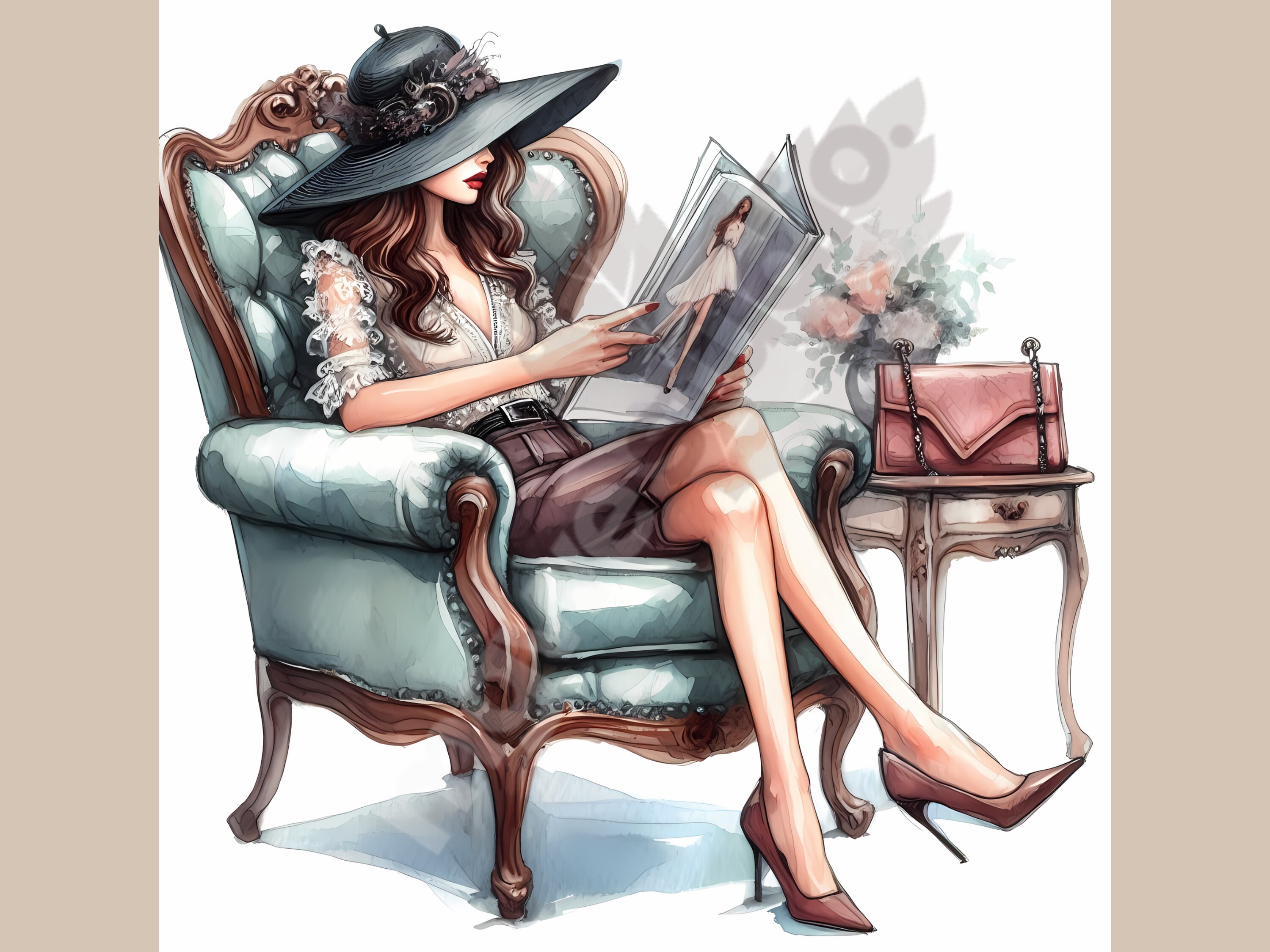 10 Watercolor Girl Clipart, Vintage Fashion Girl Set, Printable, High ...