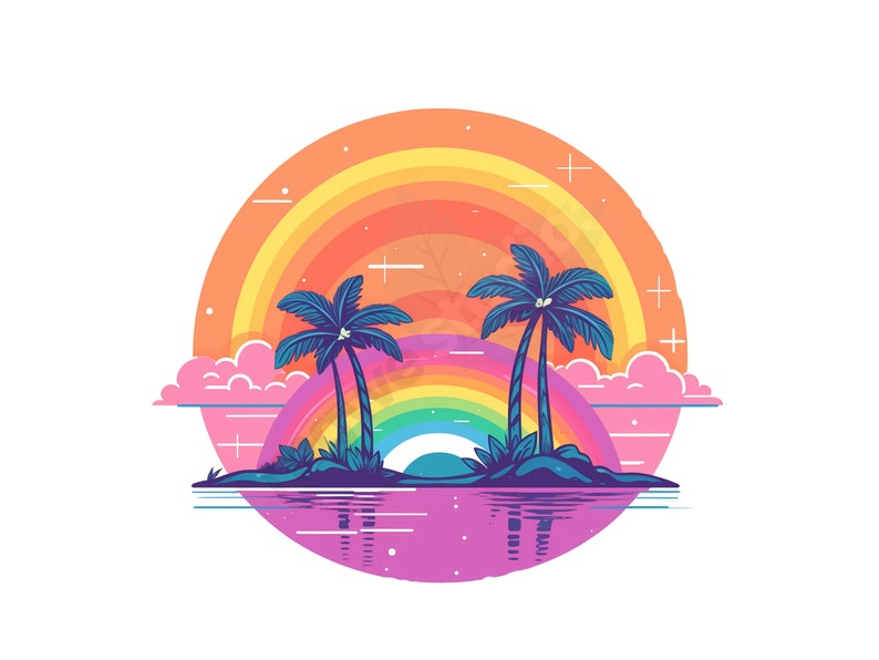 Tropical Rainbow Clipart: Beach Digital Art Prints (PNG, SVG) - Etsy