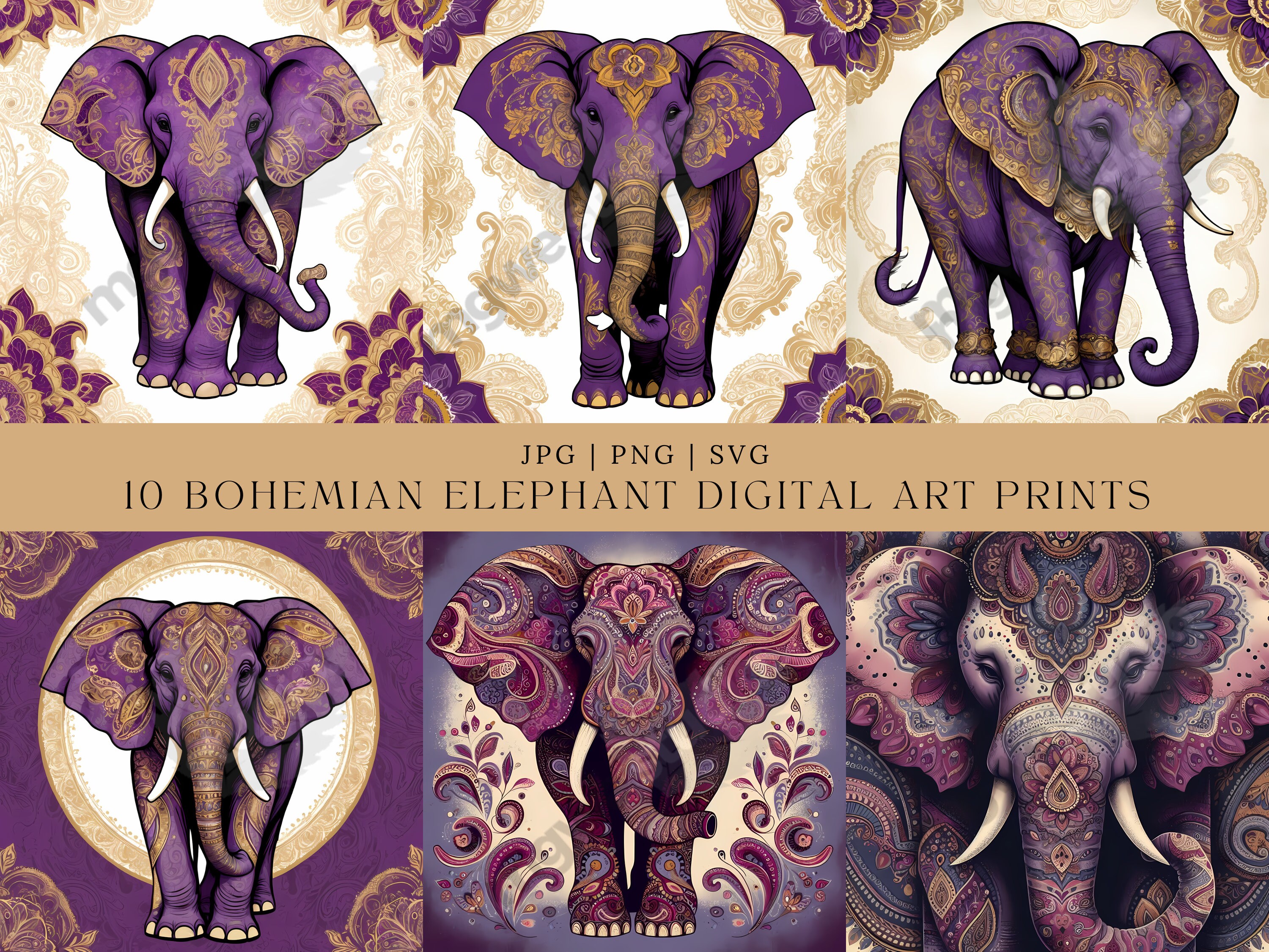 10 Elephant Digital Art, Elephant Clipart, Boho Printable, High Quality ...