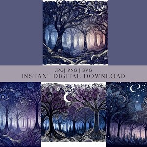 Watercolor Magical Forest Clipart, Dark Woodland PNG, Wiccan Forest ...