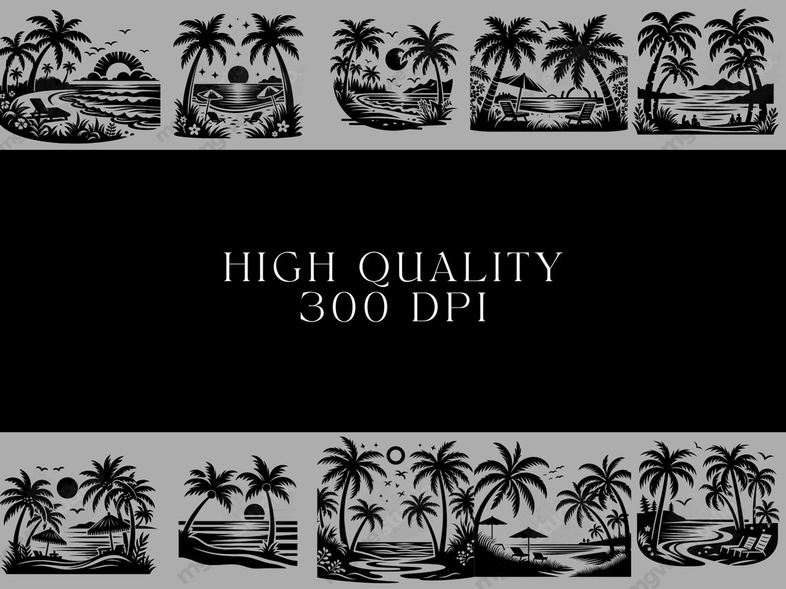 Beach Scene SVG Bundle: Tropical Island Palm Tree Designs (digital ...