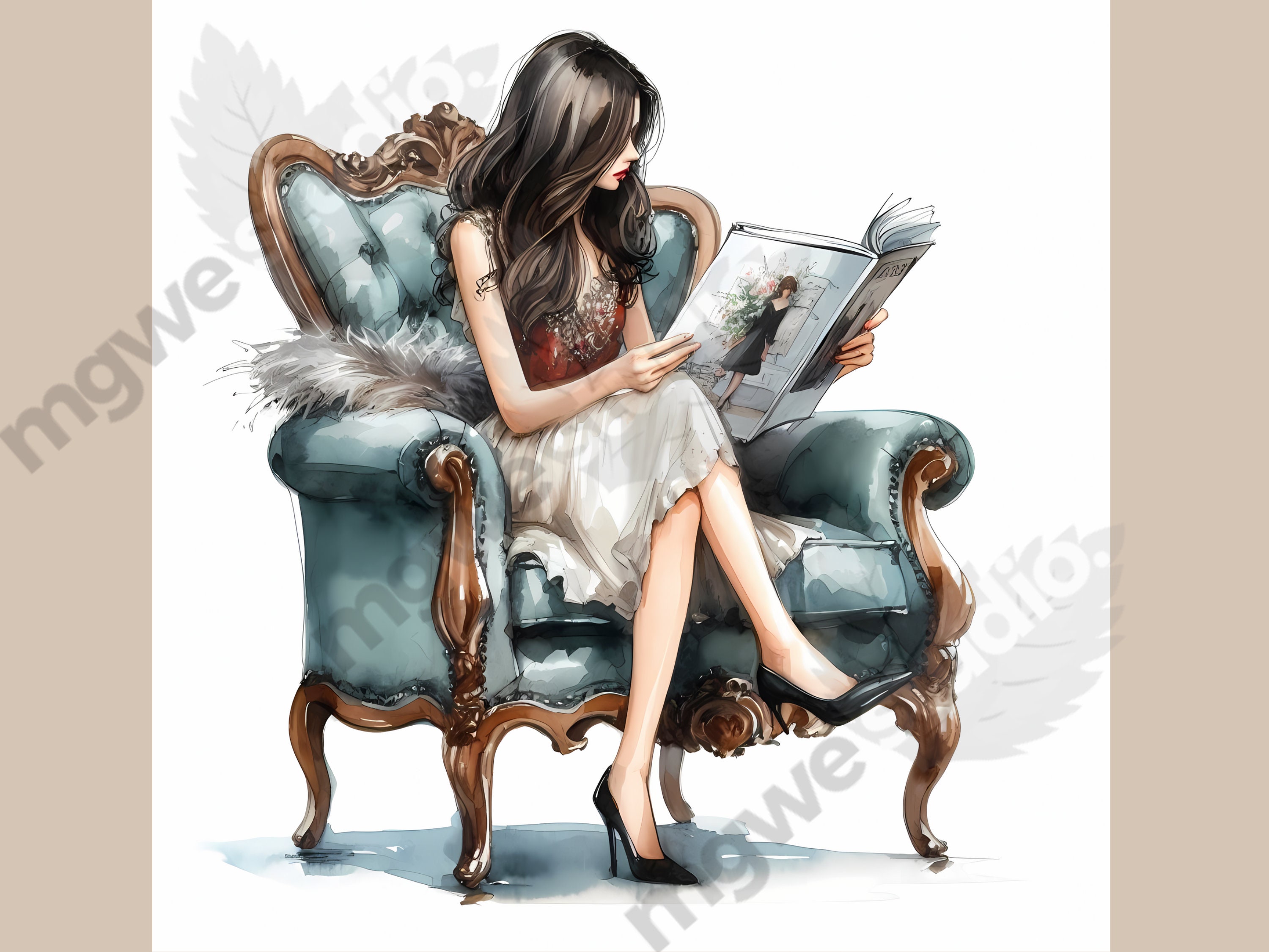 10 Watercolor Girl Clipart, Vintage Fashion Girl Set, Printable, High ...