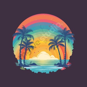 Tropical Rainbow Clipart: Beach Digital Art Prints (PNG, SVG) - Etsy