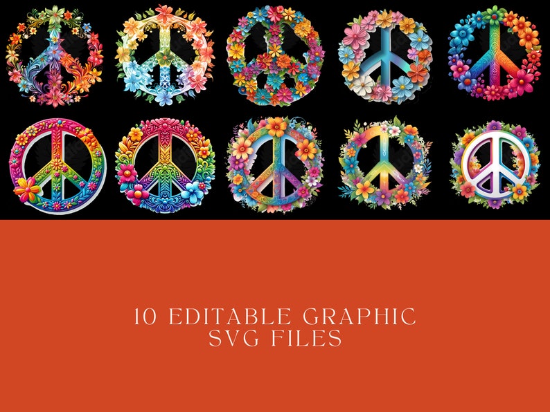 Floral Peace Sign Clipart: Boho PNG, SVG Digital Art (download) - Etsy