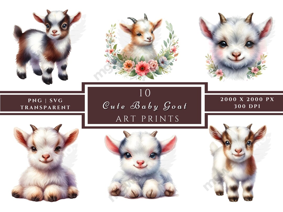 Watercolor Goat Clipart Bundle: Farm Animal PNG, SVG (digital Download ...