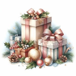 Watercolor Christmas Gift Clipart, Holiday Presents Art Prints (digital ...