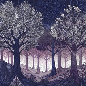 Watercolor Magical Forest Clipart, Dark Woodland PNG, Wiccan Forest ...