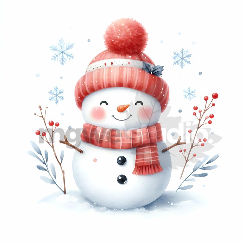 Watercolor Snowman Clipart: Winter JPG Art (digital Download) - Etsy