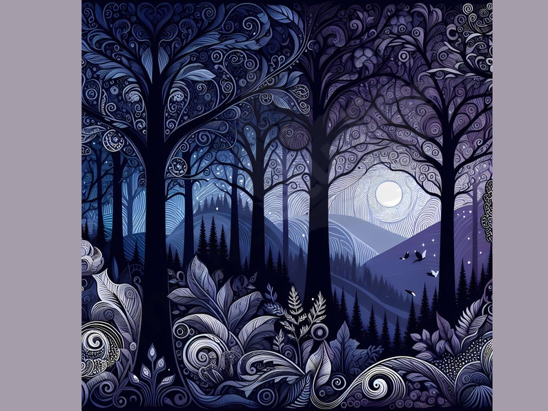 Watercolor Magical Forest Clipart, Dark Woodland PNG, Wiccan Forest ...