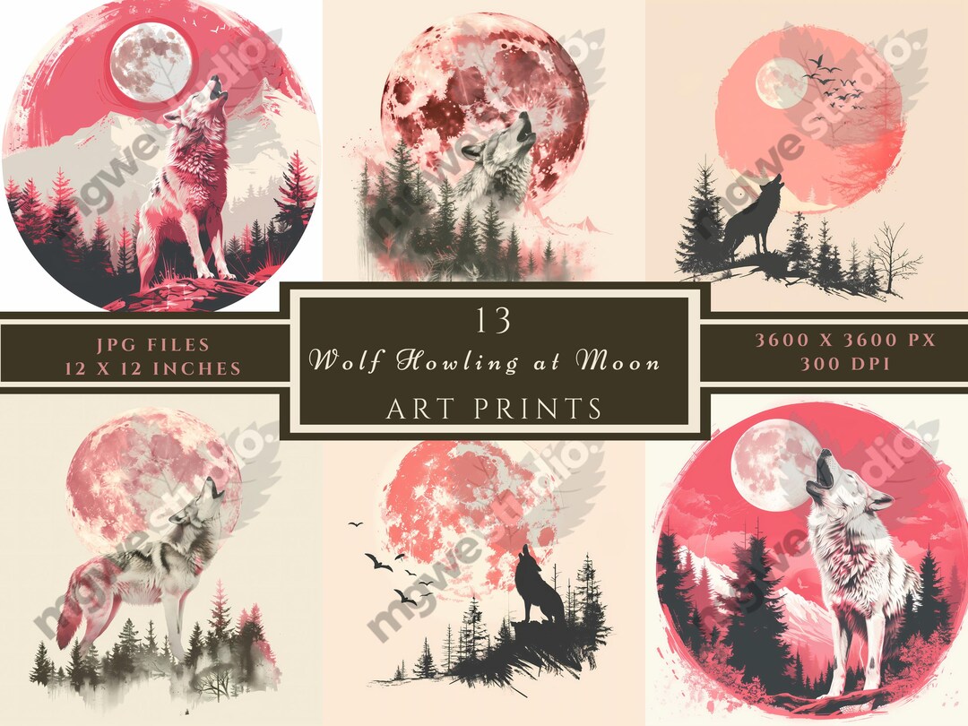 Wolf Howling at Moon Art Prints: 12x12 JPG (digital Download) - Etsy