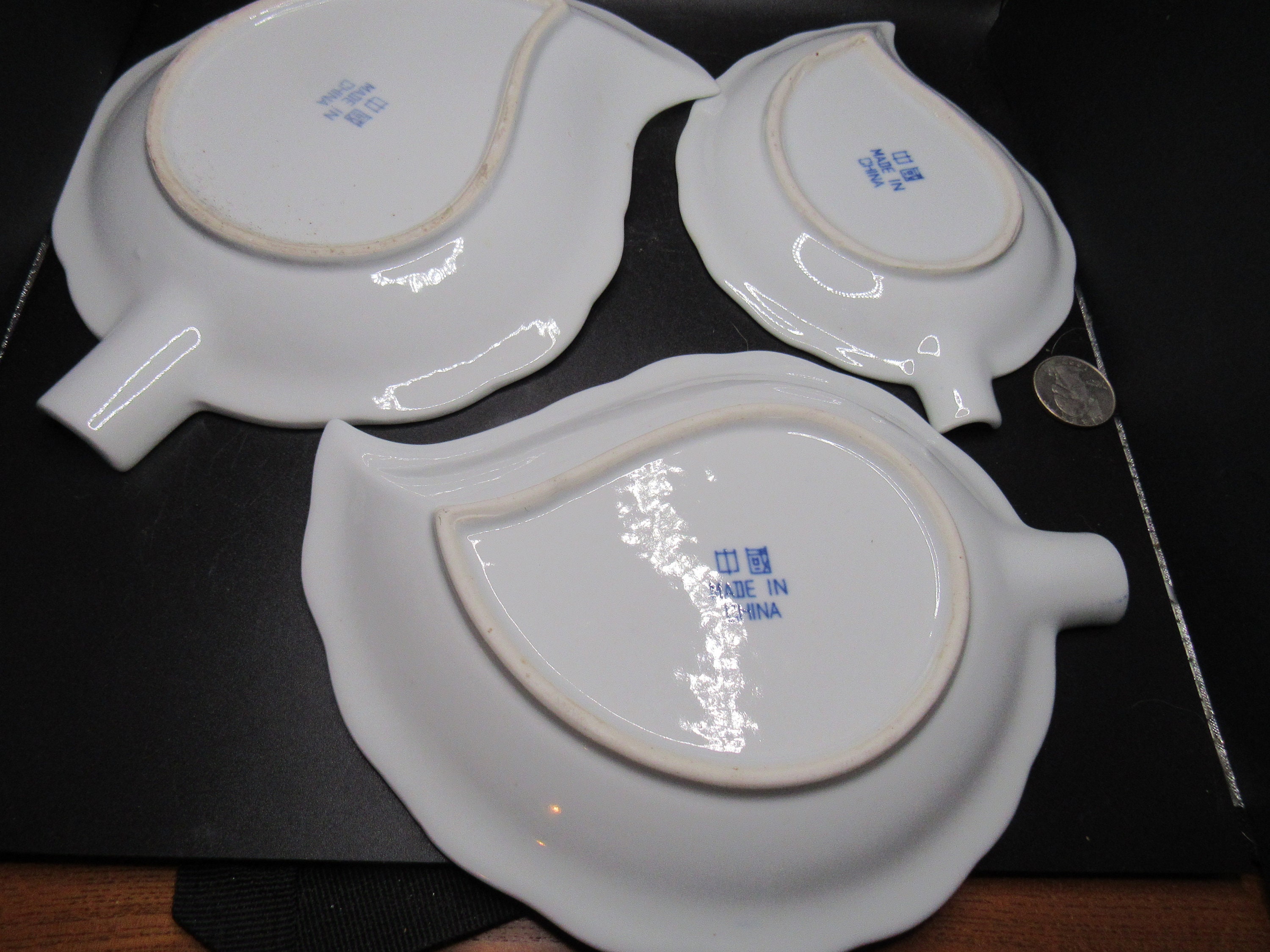 3 Rare Chinese Vintage Nested Leaf Plates With Pagoda Design, Marked - Etsy