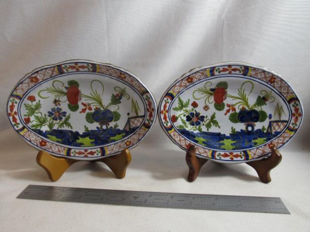 2 Antique Garofano Faenza Italy Blue Carnation Oval Plates - Etsy