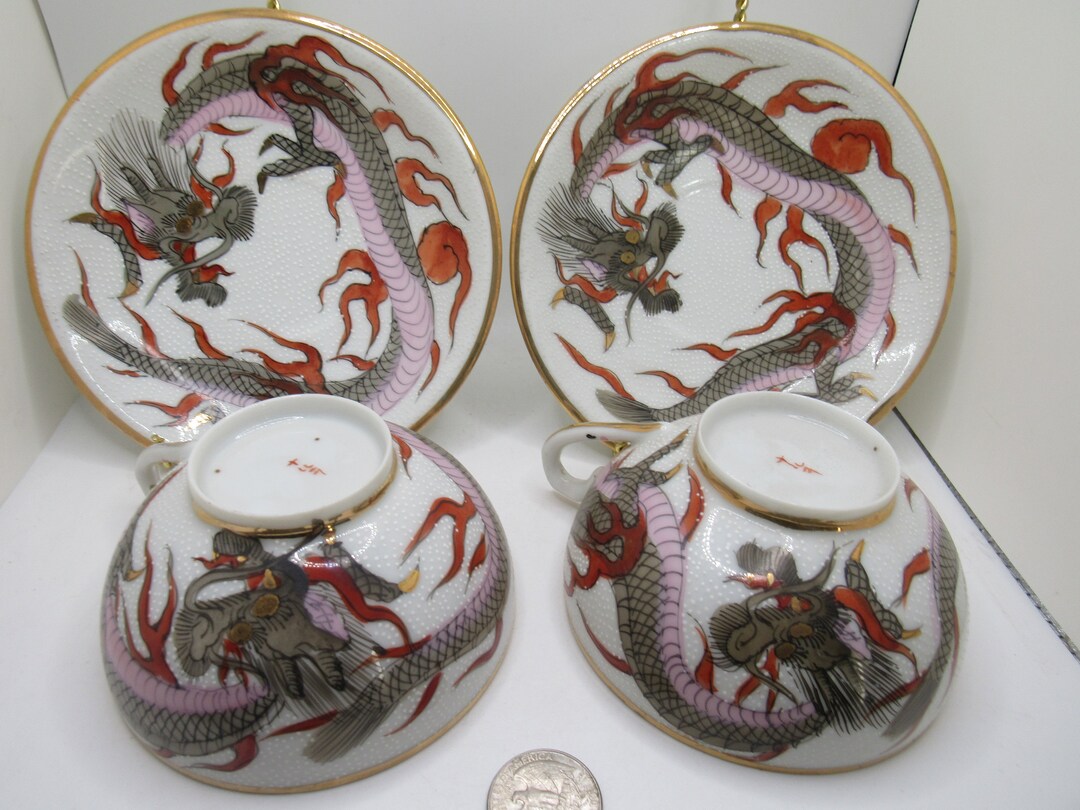 Wonderful 2 Japanese Porcelain Dragon Teaset Sets cups/saucers, Gold ...