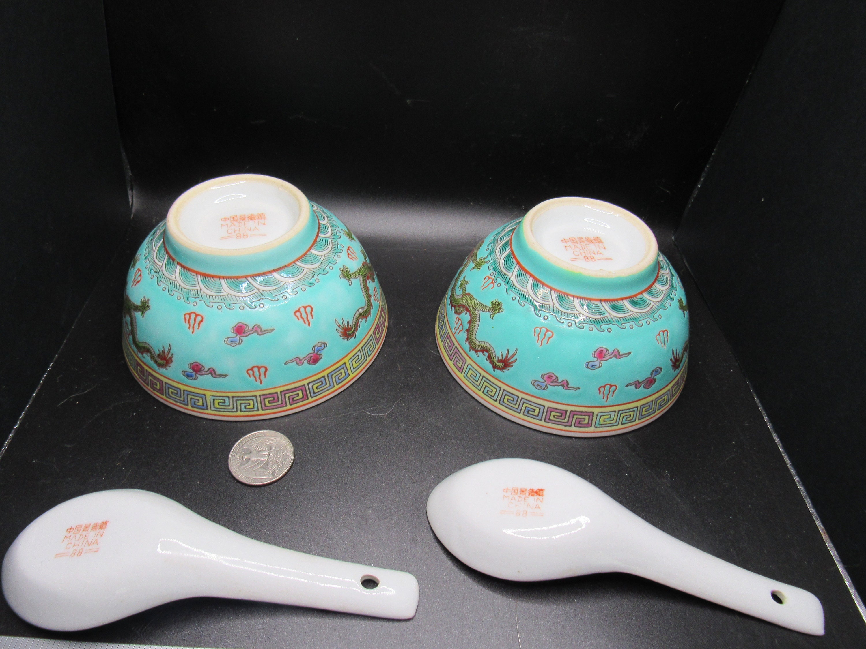 2 Sets Rare Vintage Chinese Porcelain Blue Double Dragon Rice - Etsy