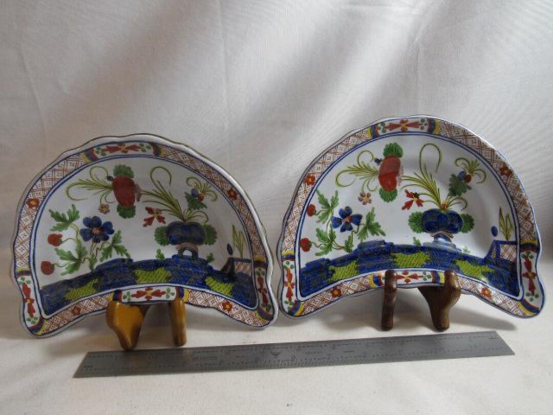 2 Antique Garofano Faenza Italy Blue Carnation Crescent Plates - Etsy
