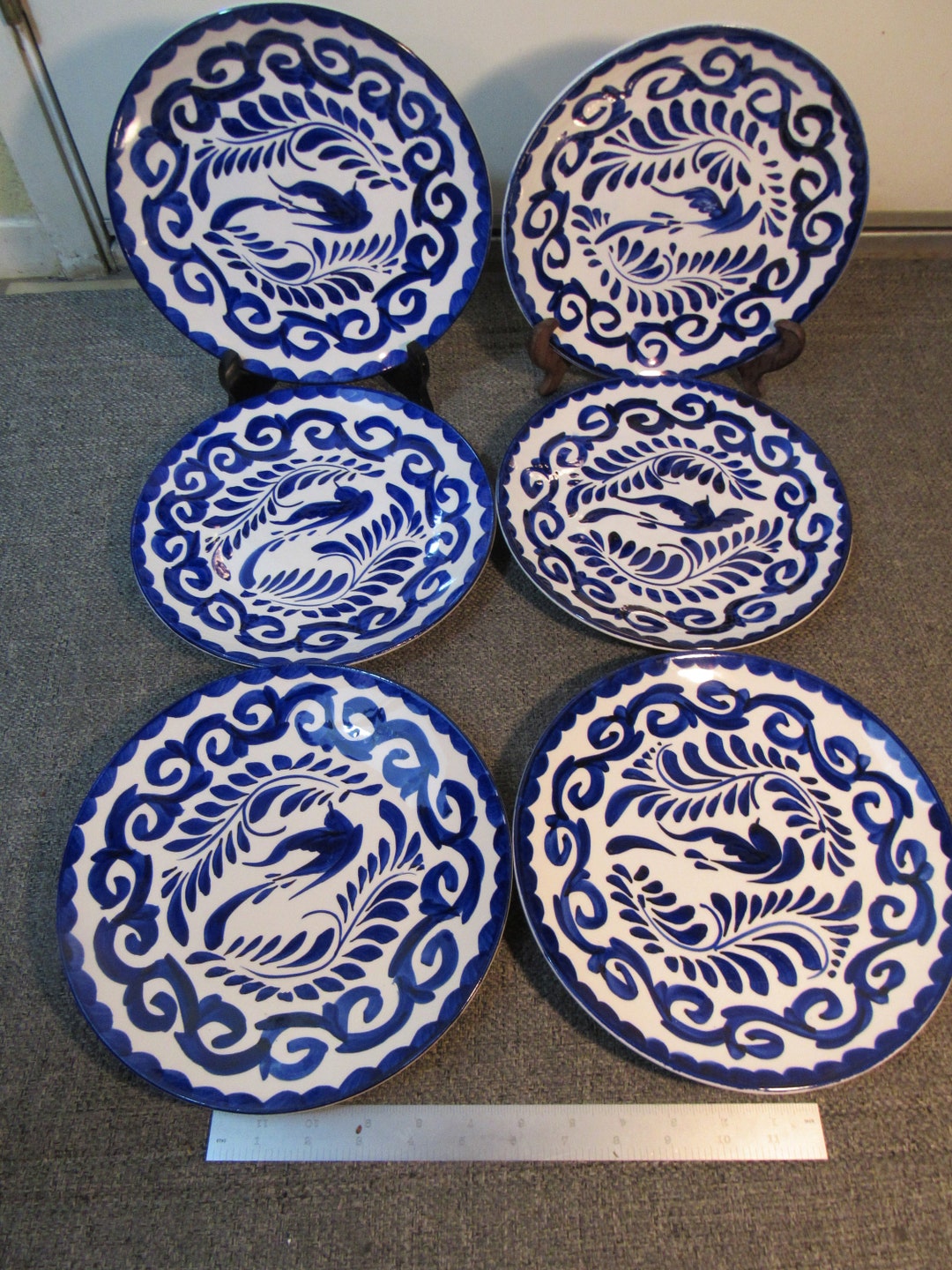 6 Vintage Anfora Puebla Blue Dinner Plates Made in Mexico - Etsy