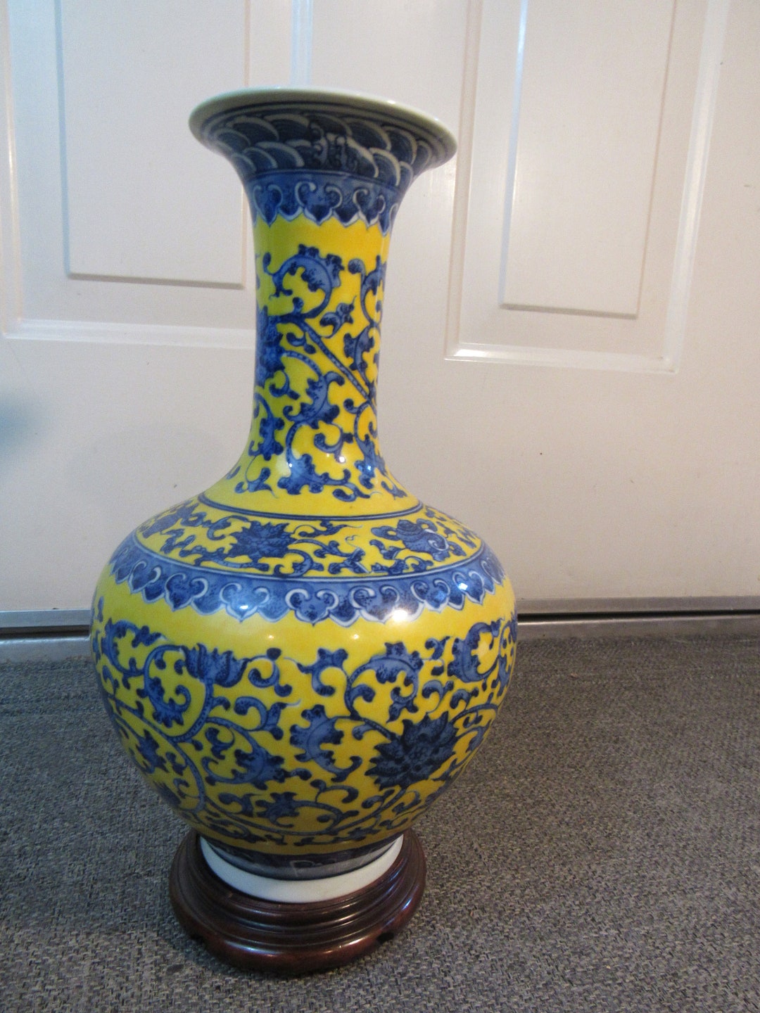 Excellent Chinese Antique Yellow and Blue Vase With Mark 12 - Etsy
