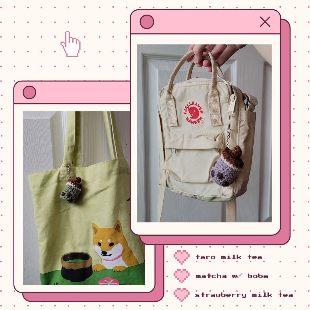 Crochet Boba Keychain ~ Taro, Matcha, and Strawberry Milk - Etsy