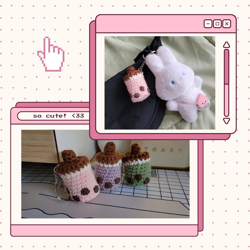 Crochet Boba Keychain ~ Taro, Matcha, and Strawberry Milk - Etsy