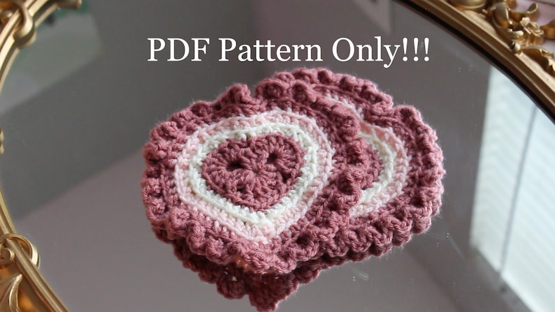 Crochet Heart Coaster PDF Pattern Tutorial - Etsy