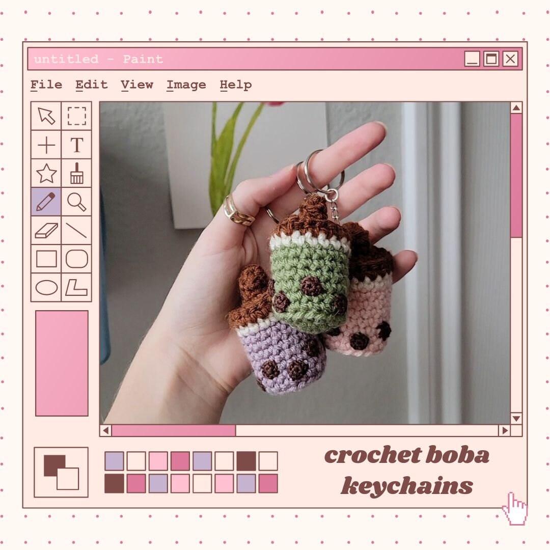 Crochet Boba Keychain ~ Taro, Matcha, and Strawberry Milk - Etsy