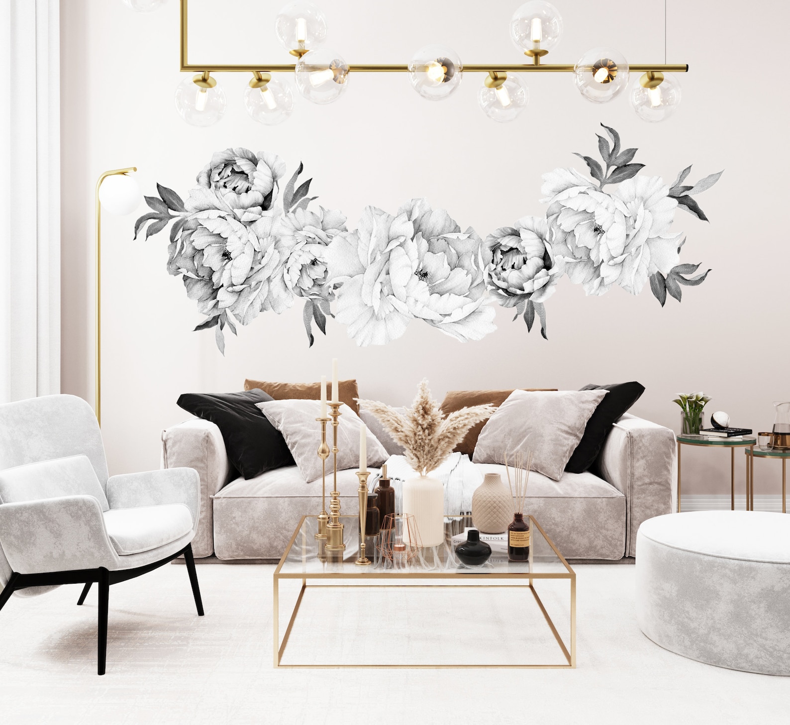 Black and White Peony Wall Stickers | Floral Flower Wall Decal | Wall ...