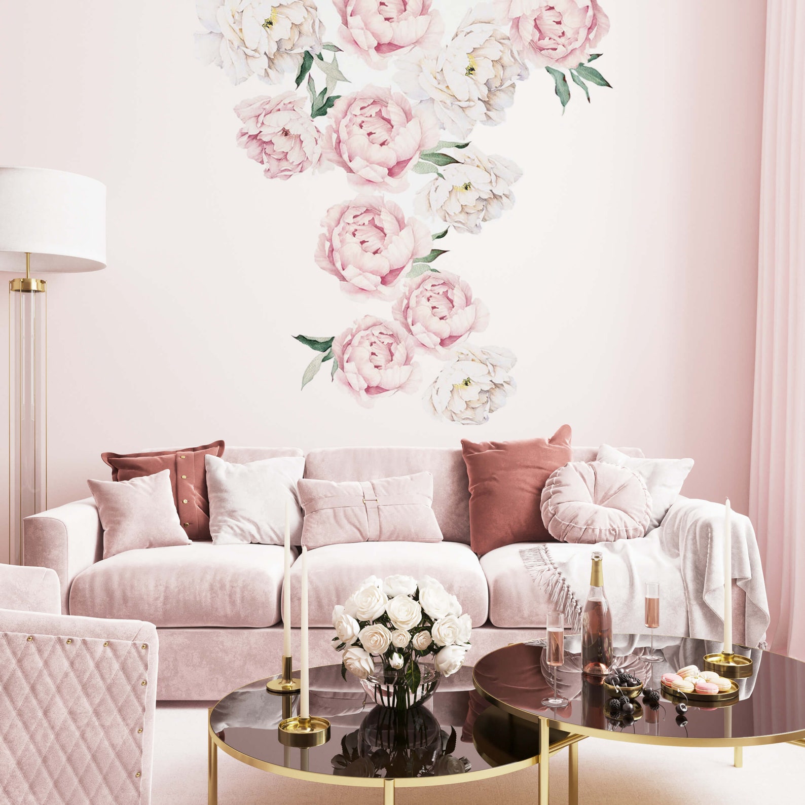 Pink Peony Delight - Wall Stickers | Bedroom, Living Room & Nursery ...