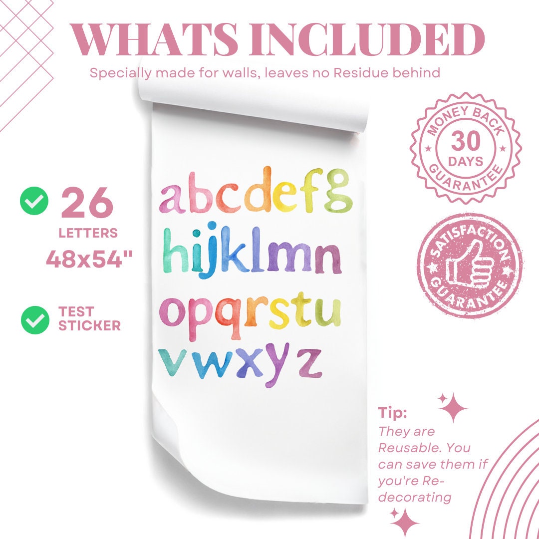 A to Z Uppercase Rainbow Alphabet Wall Stickers Classroom, Kids Room ...